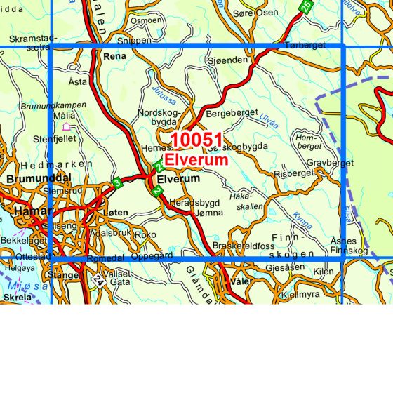 Elverum - National map series in 1:50 000 - Water resistant | Norway's largest map store