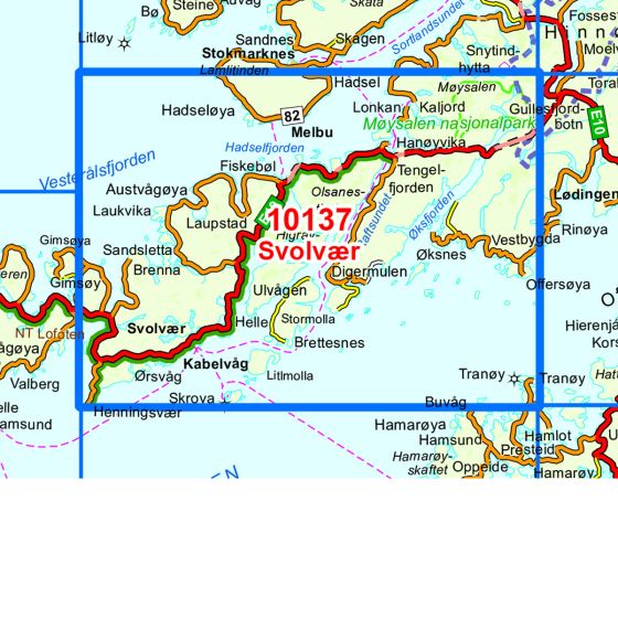 Svolvær - National map series in 1:50 000 - Water resistant | Norway's largest map store